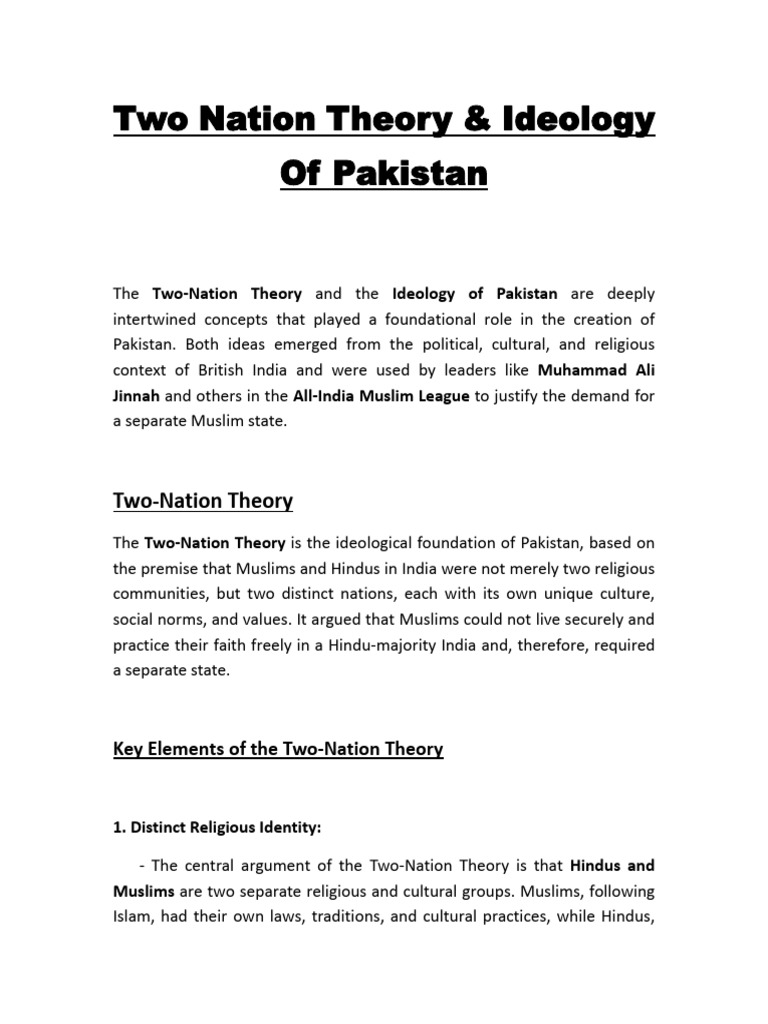 Two Nation Theory and Ideology of Pakistan | PDF | Two Nation Theory ...