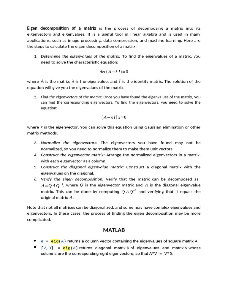 Eigen Decomposition of A Matrix | PDF