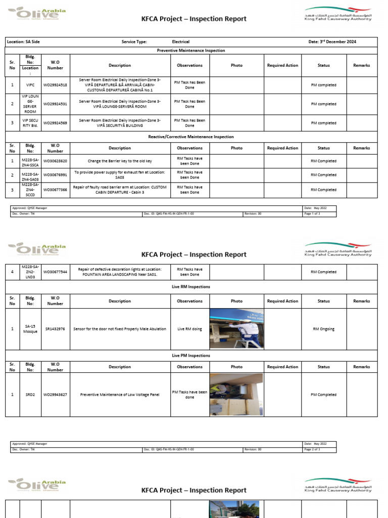 Electrical Inspection Report SA Side 3rd December 2024 | PDF ...