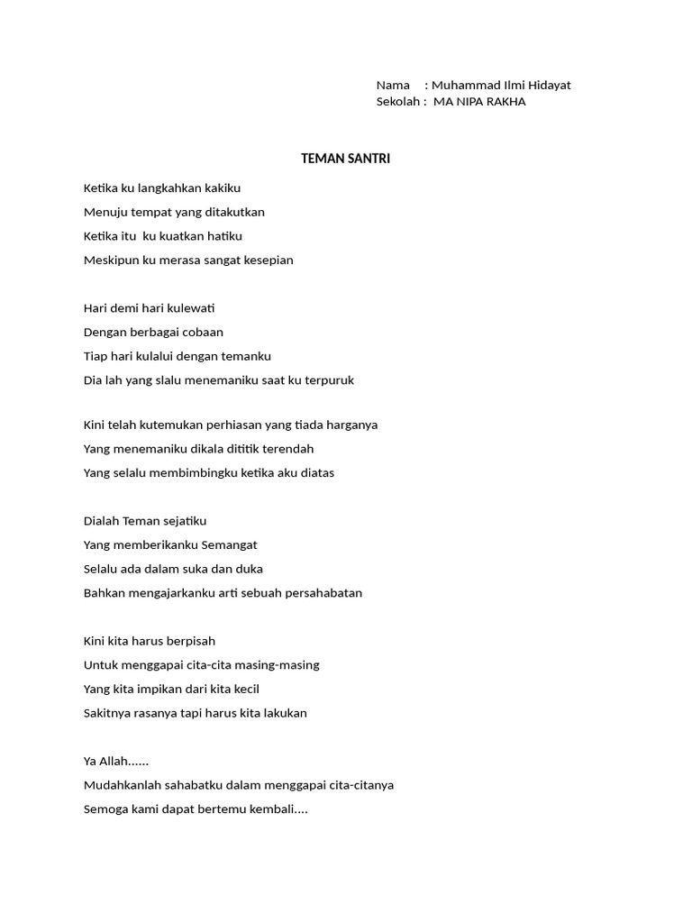 Puisi Teman Santri | PDF