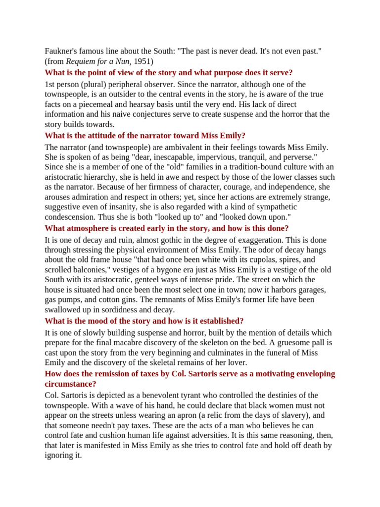 A Rose For Emily Questions | PDF