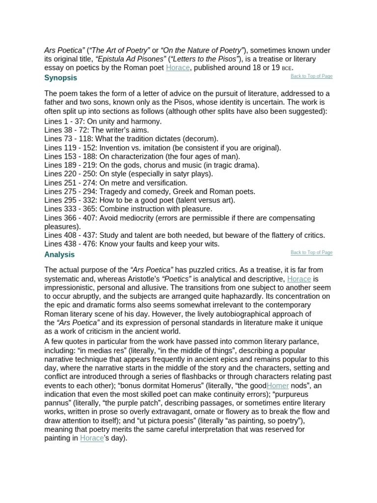 Ars Poetica | PDF | Poetry | Horace