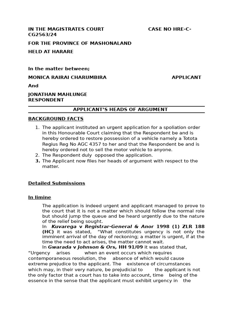 Heads of Argument-Monica | PDF | Justice | Crime & Violence