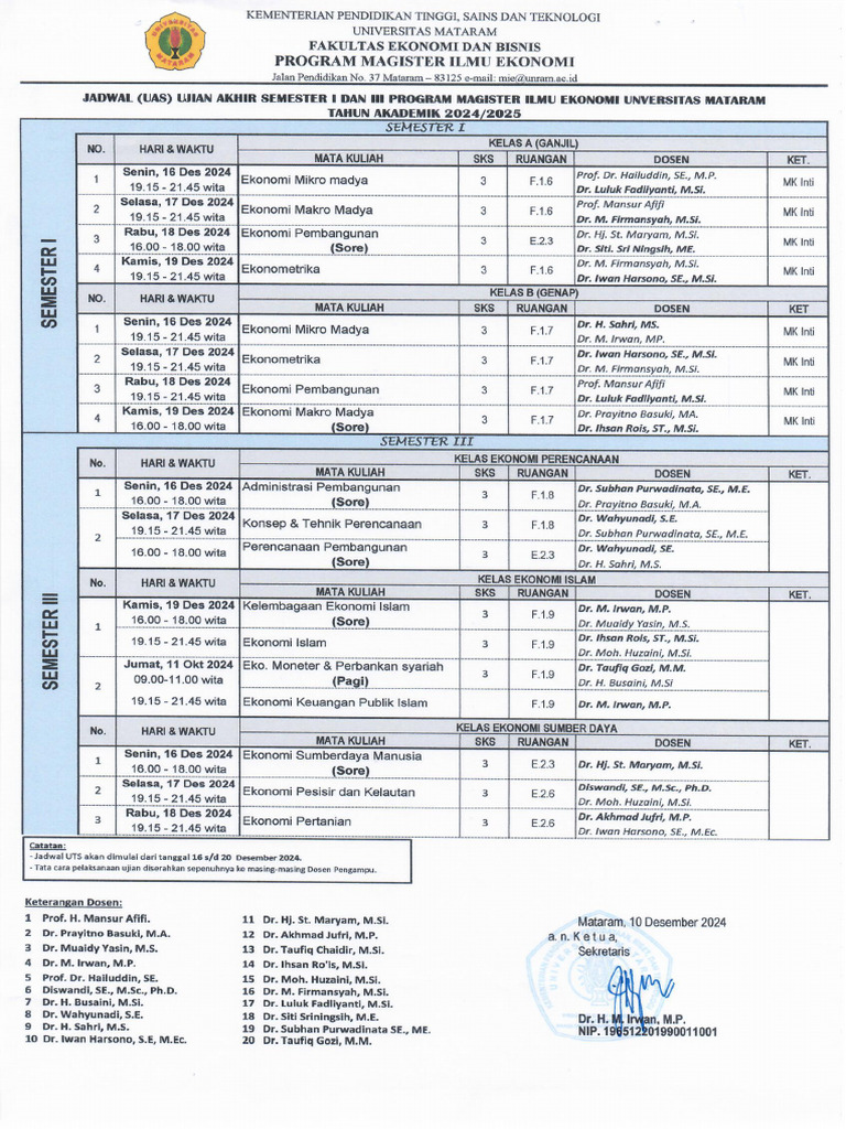 Jadwal UAS Gasal 2024-2025. | PDF