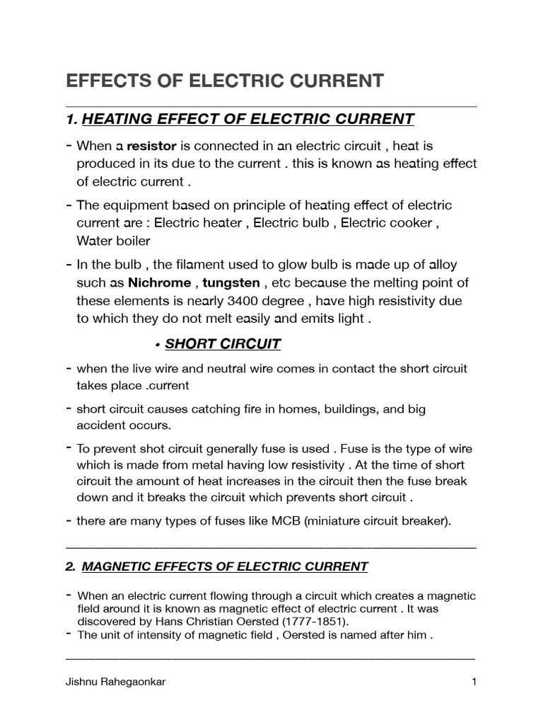 Effects of Electric Current Notes | PDF | Electric Generator ...