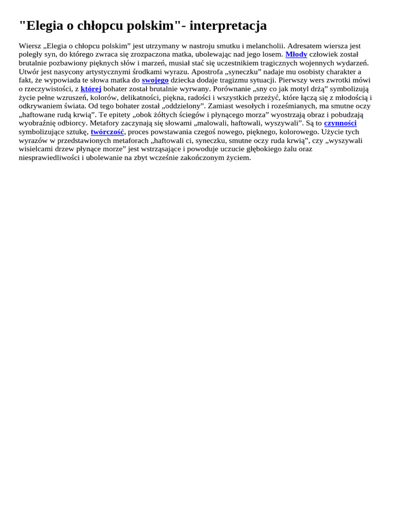Polski - 8 - KKB Elegia o Chłopcu Polskim | PDF
