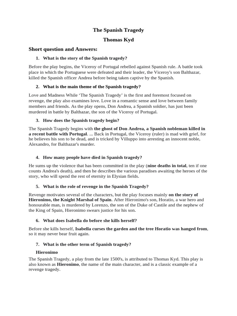 The Spanish Tragedy Short Answers | PDF