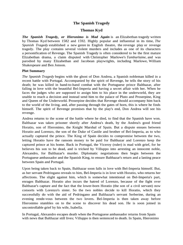 The Spanish Tragedy Summary | PDF