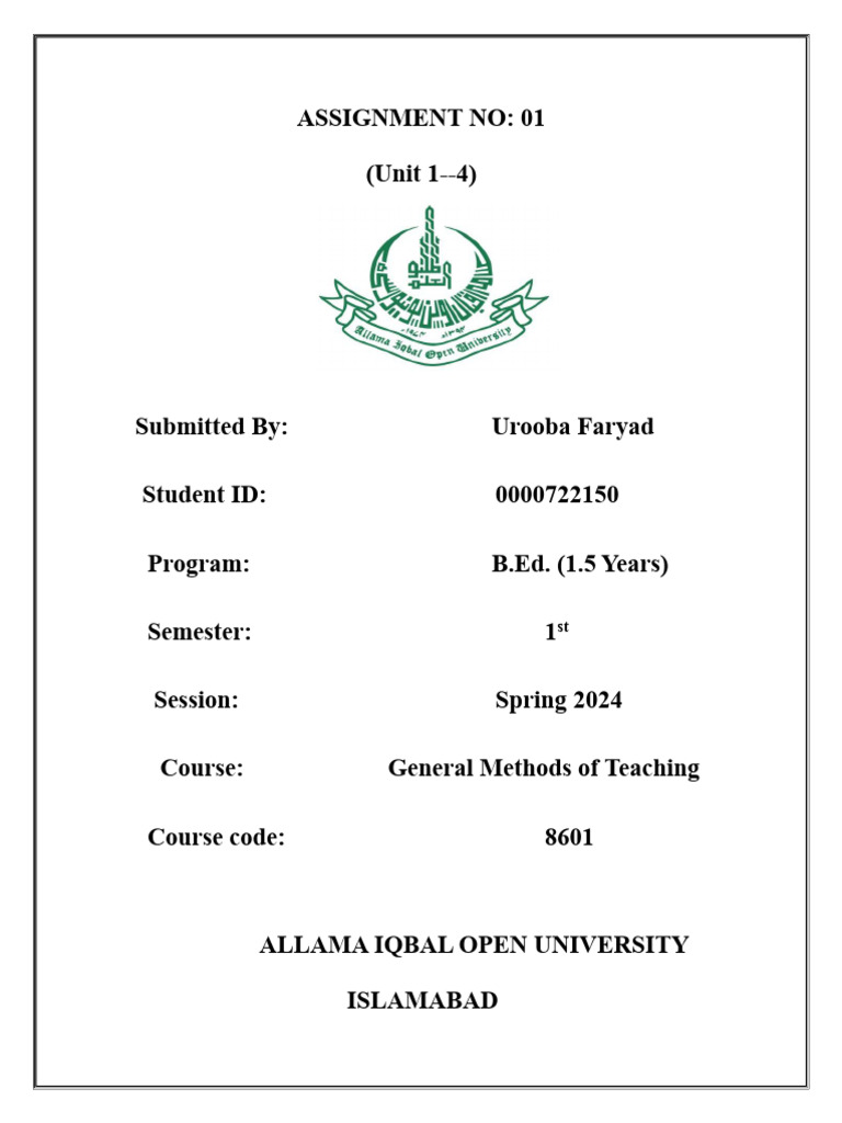 8601 Assignment AIOU by Urooba | PDF | Educational Assessment | Motivational