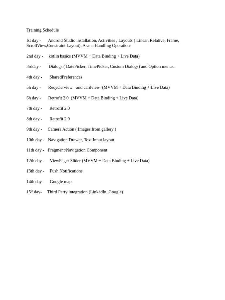 Training Schedule@Shubham | PDF