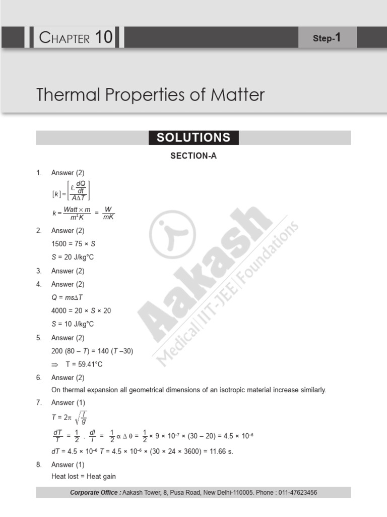 CLS ENG 24 25 XI Phy Target 5 Level 1 Chapter 10 | PDF | Temperature | Heat Transfer