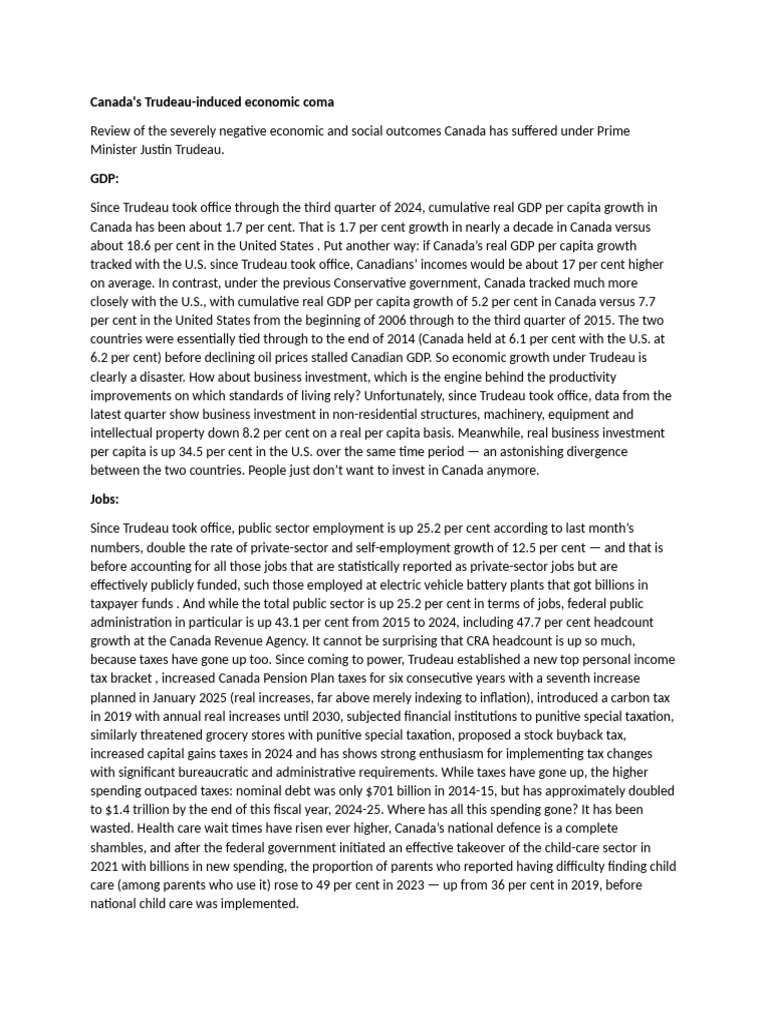 Trudeau's Economic Impact on Canada | PDF | Taxes | Gross Domestic Product