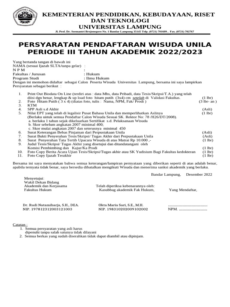 PERSYARATAN WISUDA 2023 | PDF