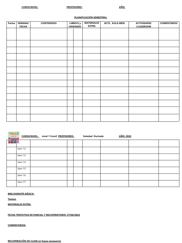Modelo de planif semestral.docx | PDF