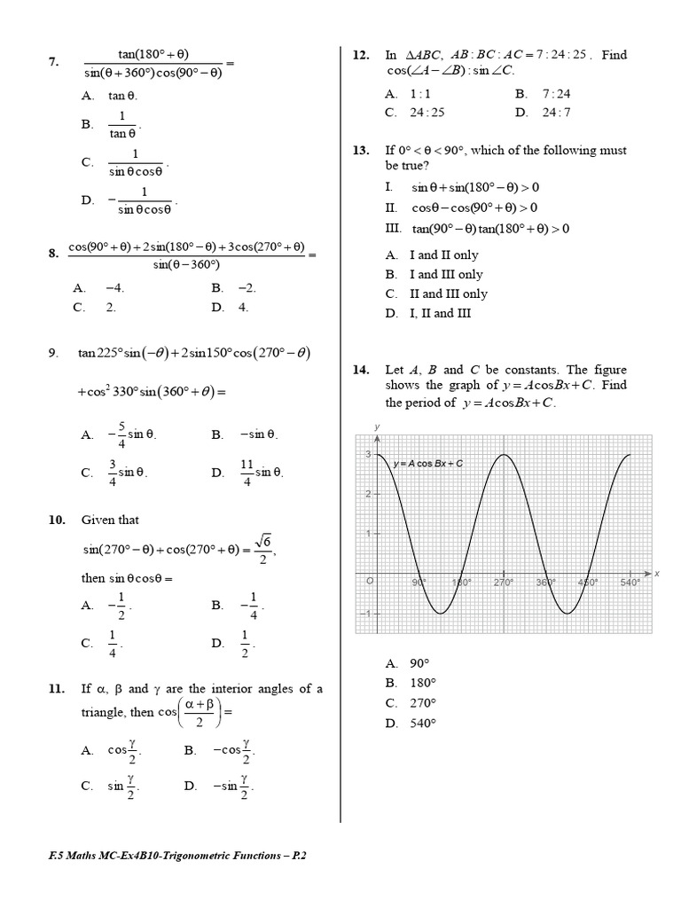 F4 Trigo MC | PDF | Trigonometric Functions | Combinatorics