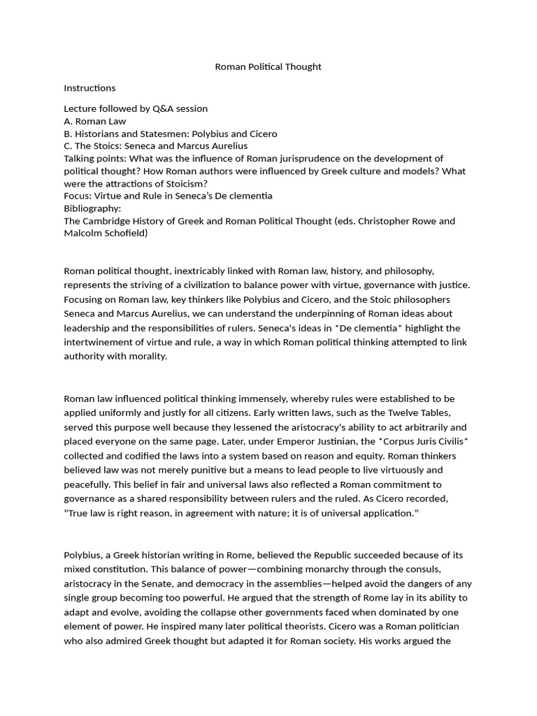 Roman Political Thought | PDF | Stoicism | Seneca The Younger