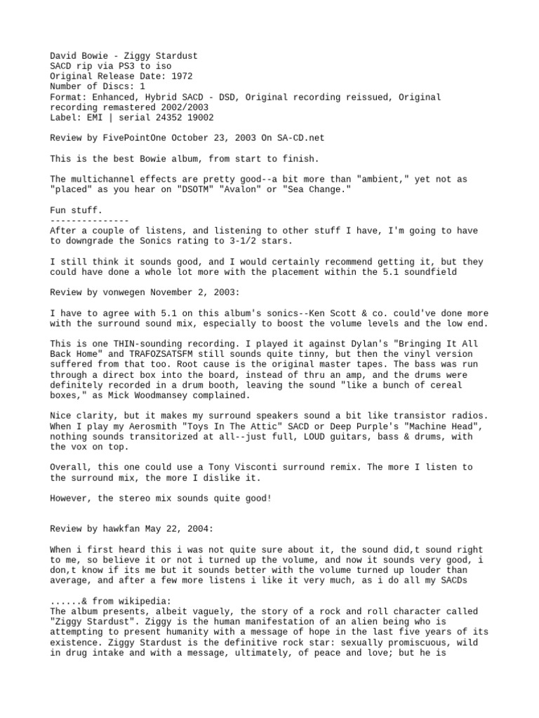 Source & Rip Note | PDF | David Bowie | Rock Music