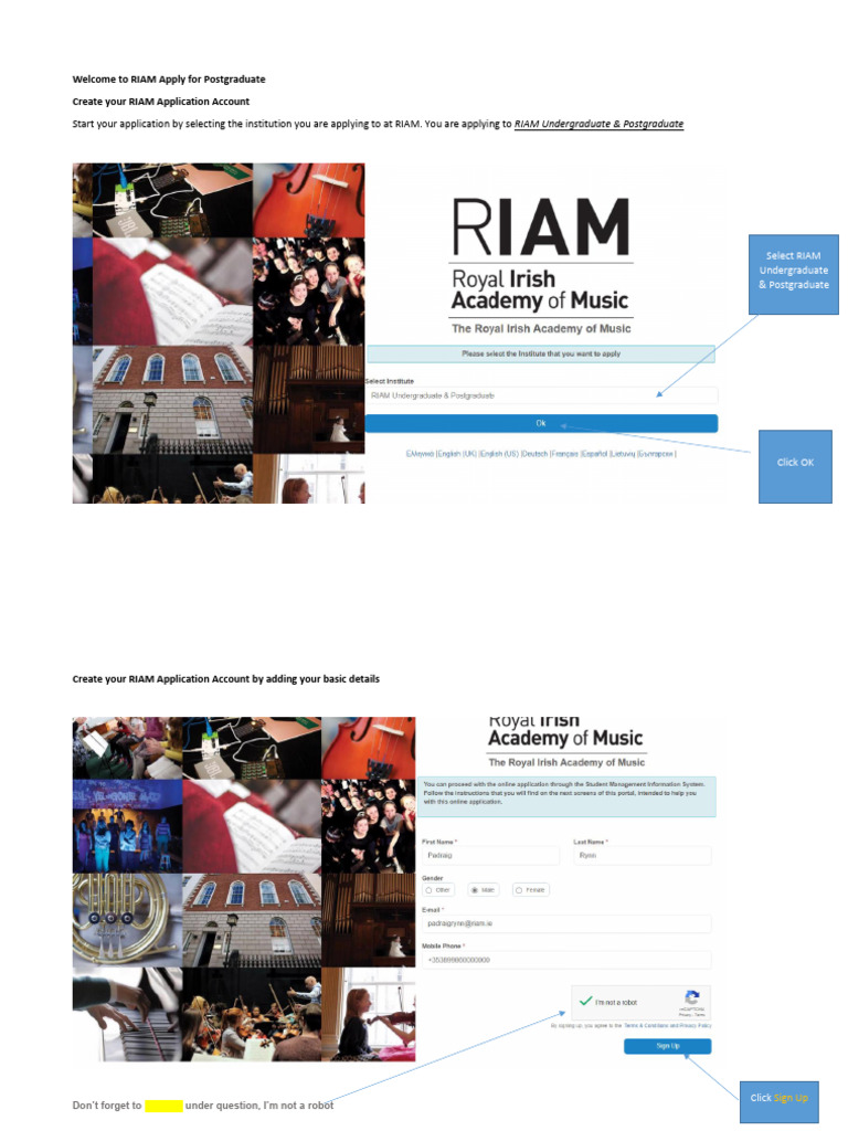 RIAM Postgraduate Application Guide | PDF | Login | User (Computing)