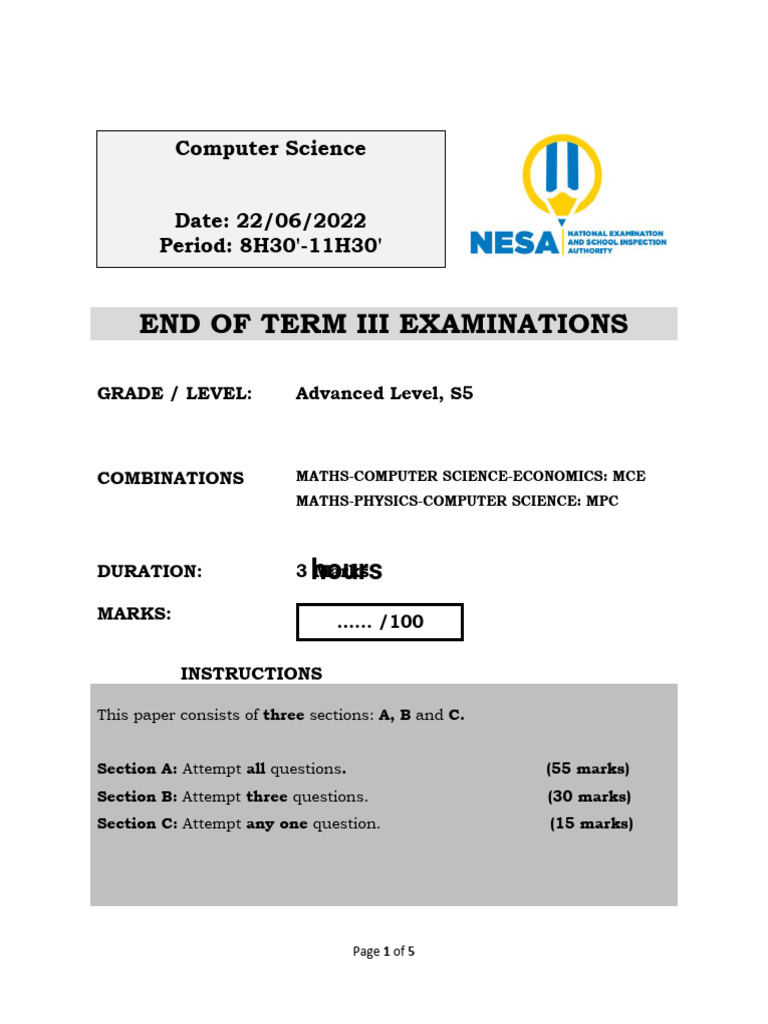 Computer Science S5 Marking Scheme | PDF | Computing | Electronics Computer Science S5 Marking Scheme | PDF | Computing | Electronics