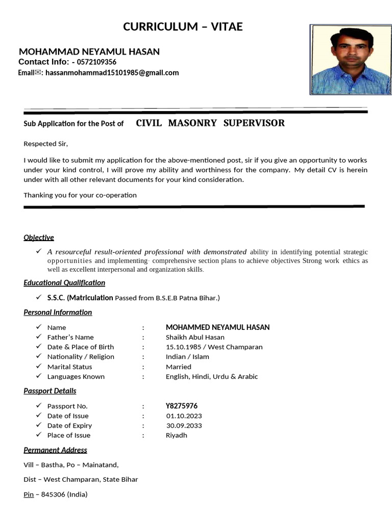 M Neyamul Hasan CV | PDF