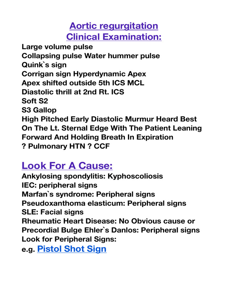 Aortic Regurgitation Signs & Causes | PDF