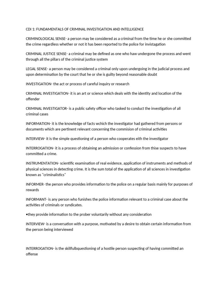 CDI 1 - FUNDAMEN-WPS Office | PDF | Confession (Law) | Crime Scene