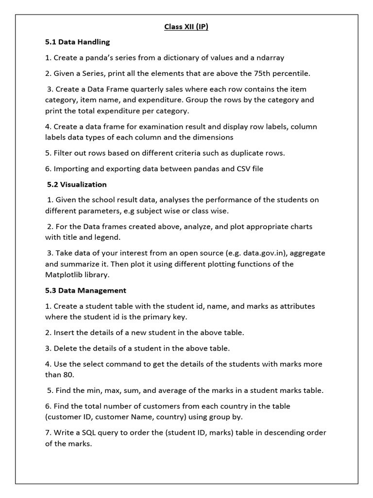 Practicle List Ip Pdf