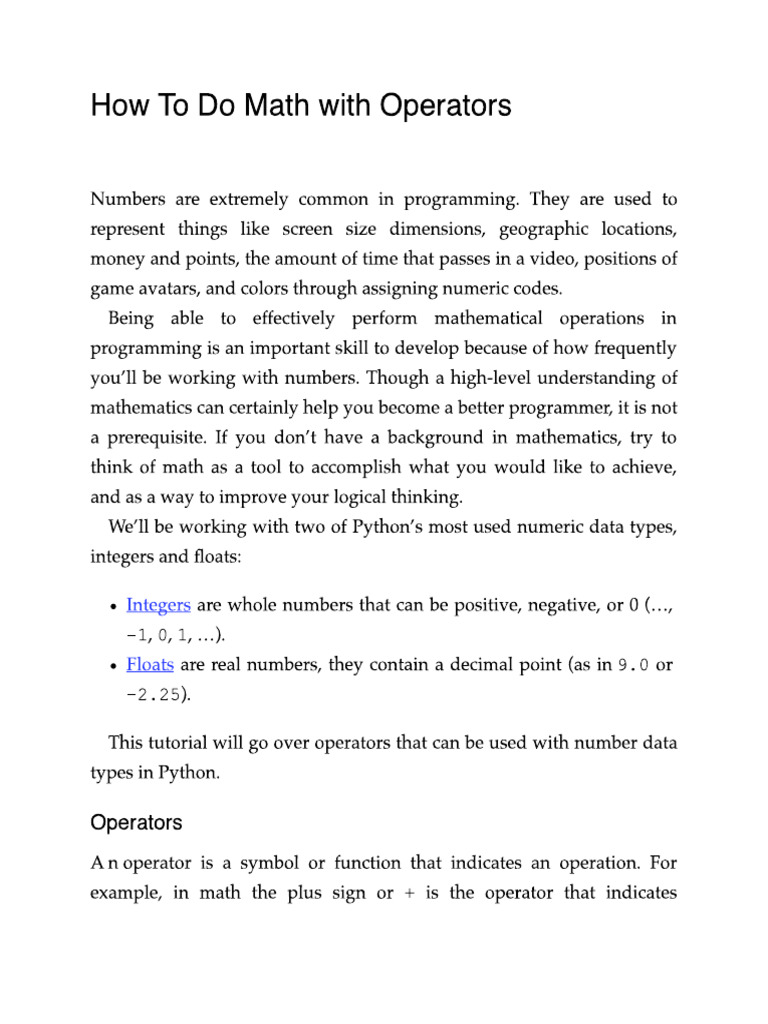 Data Types - Maths With Operators Built in Functions - HCP | PDF