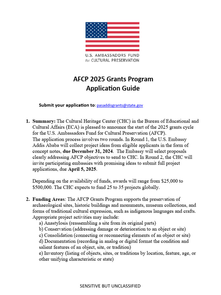 AFCP 2025 Grants Application Guide | PDF | Cultural Heritage | Disaster ...
