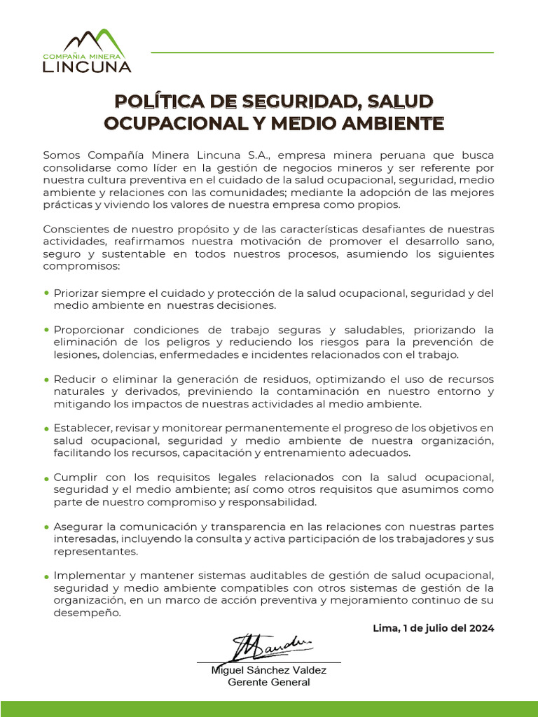 Políticas SSO - Lincuna 2024 | PDF