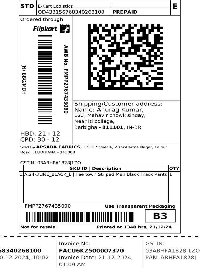 Flipkart Labels 21 Dec 2024 01 48 | PDF | Invoice | Sales