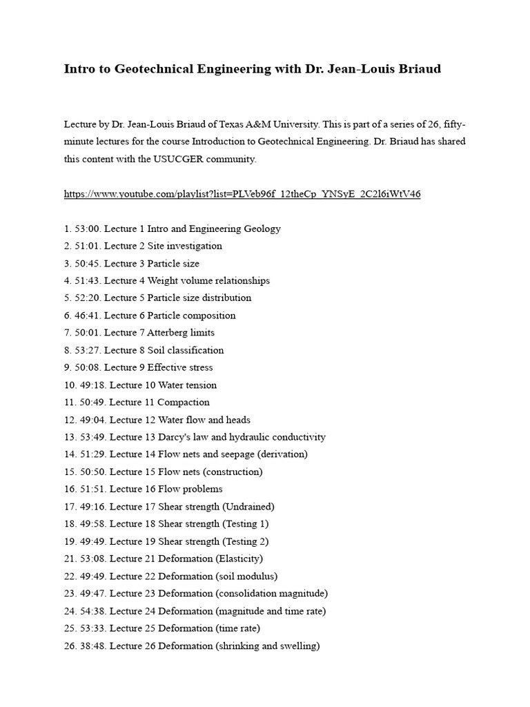 Geotechnical Engineering Lectures | PDF