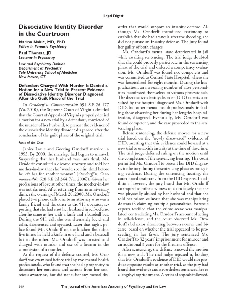 Dissociative Identity Disorder - maxwell | PDF | Insanity Defense | Trials