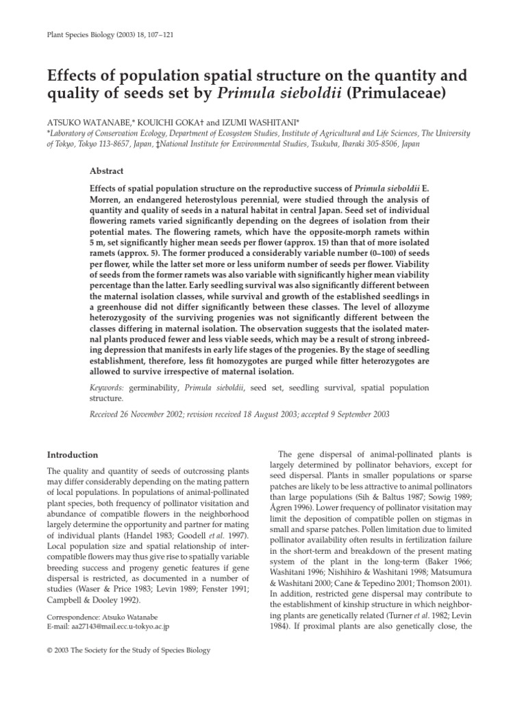 Effects of population spatial structure on the ... | PDF | Seed | Pollination