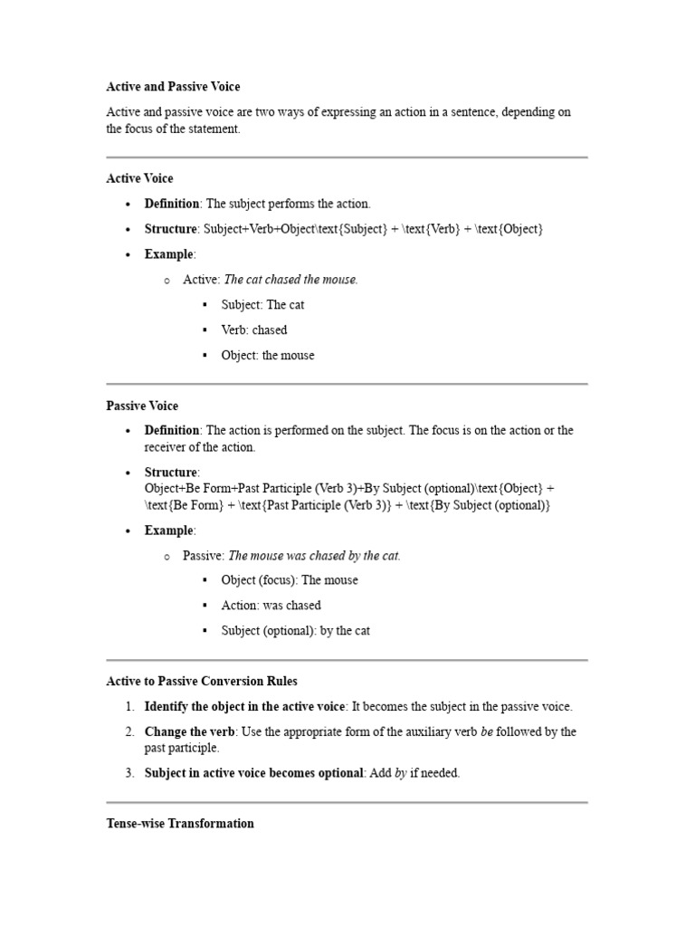 Active and Passive Voice Notes | PDF | Subject (Grammar) | Verb