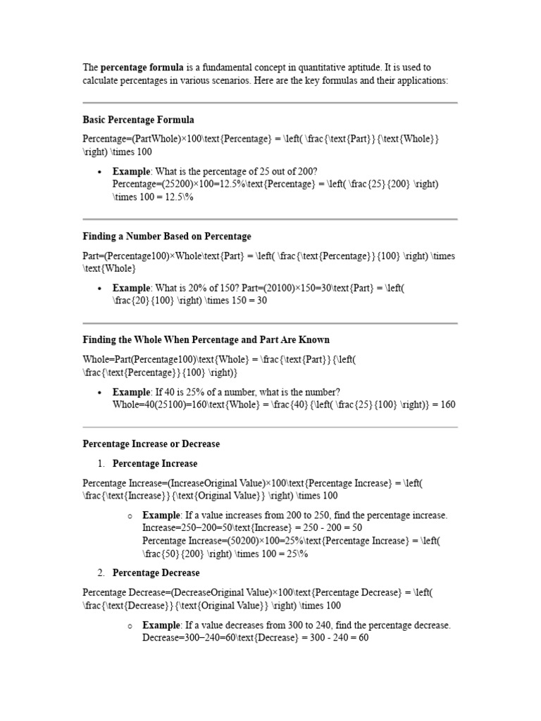 Percentage Formula For Quant | PDF | Percentage | Financial Economics