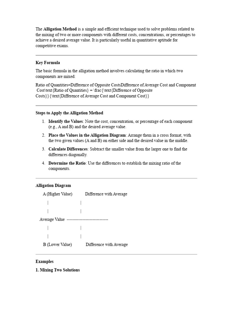 Alligation Math Notes | PDF | Concentration | Ratio