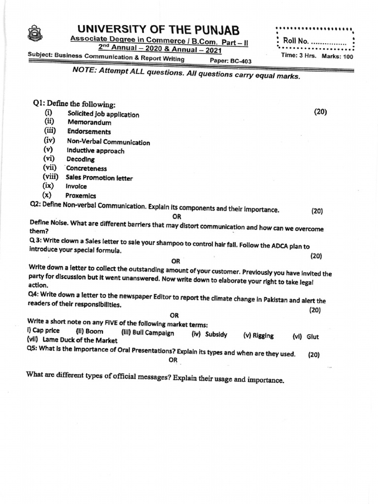 Business Communiation Past Paper 2021 | PDF | Human Communication