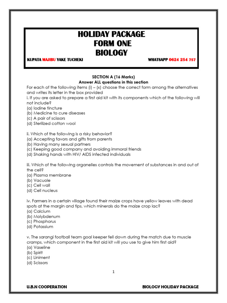 f1 Biology Holiday Package Qns | PDF | Cell (Biology) | Biology