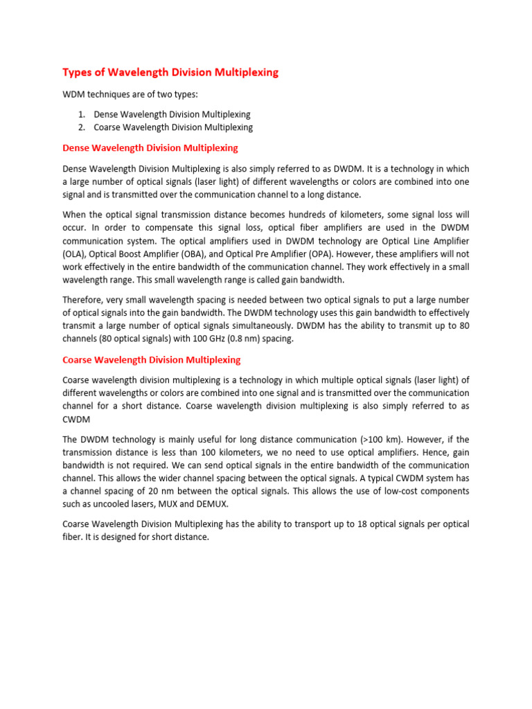 Types of Wavelength Division Multiplexing | PDF