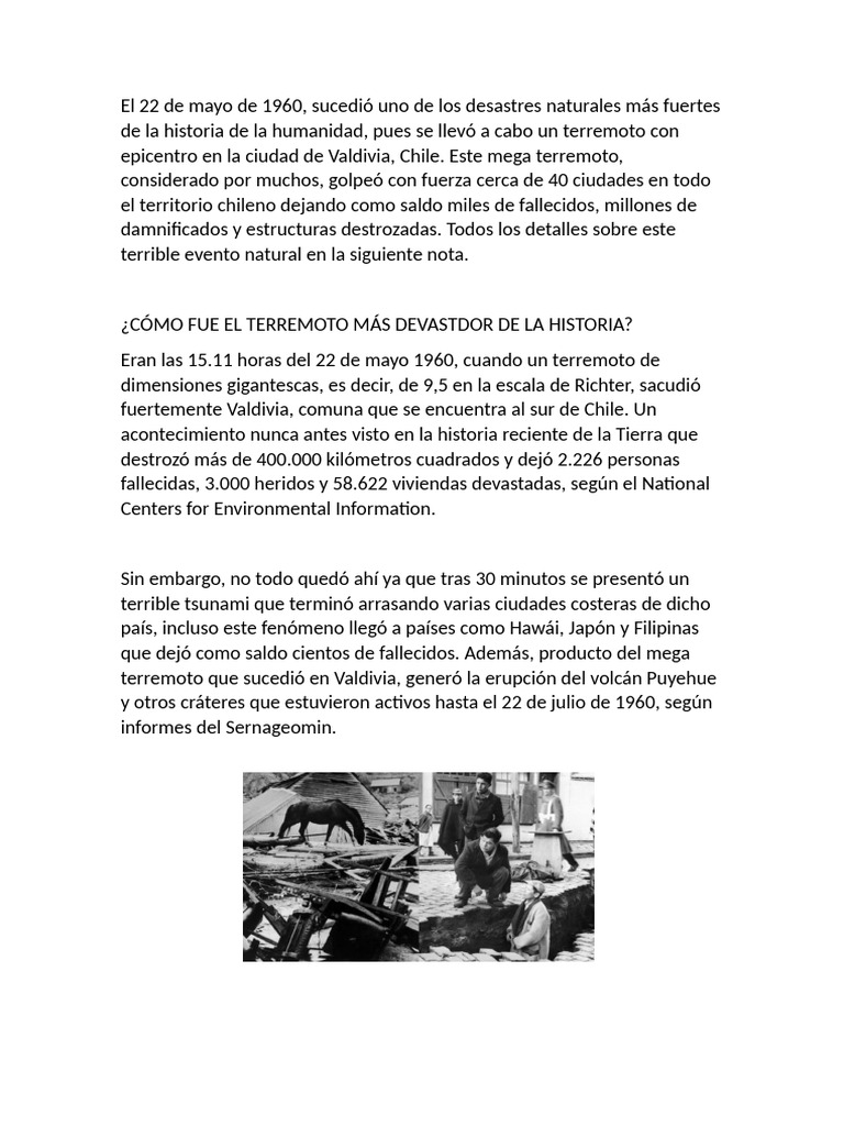 Terremoto de Valdivia: Desastre de 1960 | PDF | Ciclones tropicales | Tsunami