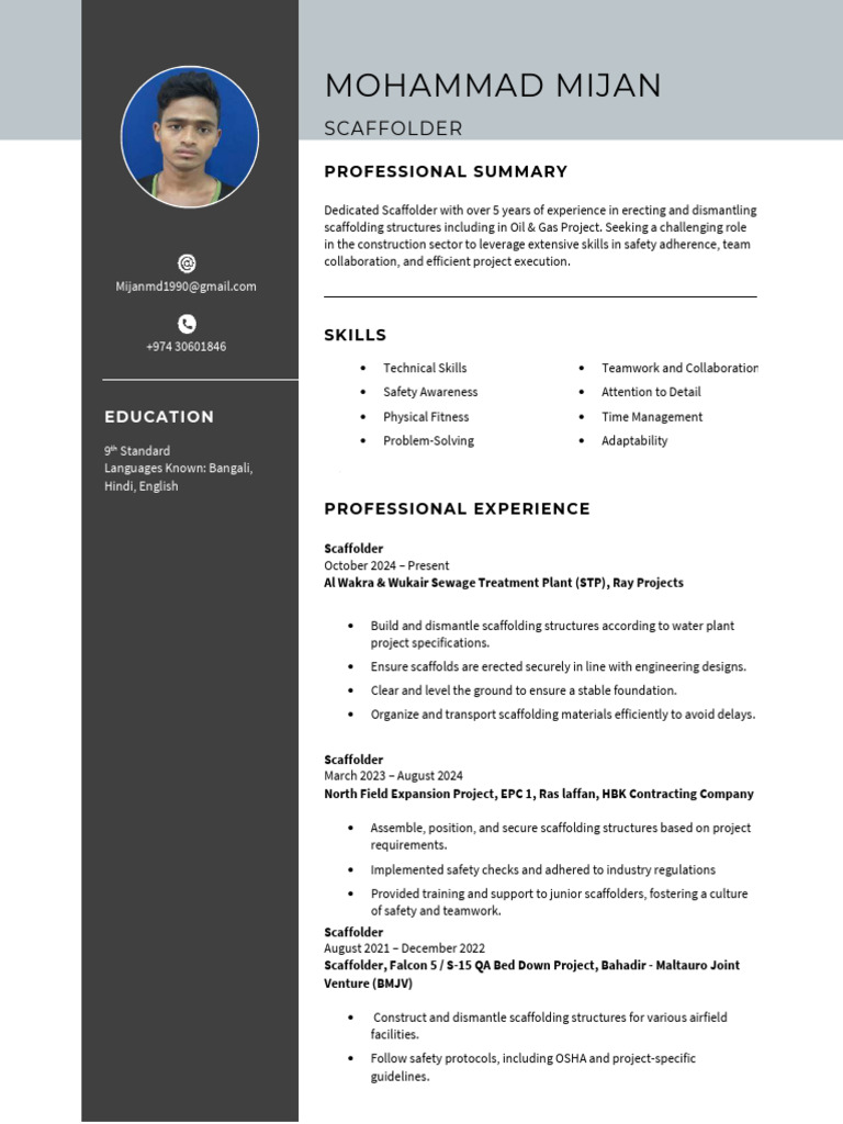 Mohammad Mijan - Scaffolder - CV | PDF | Scaffolding
