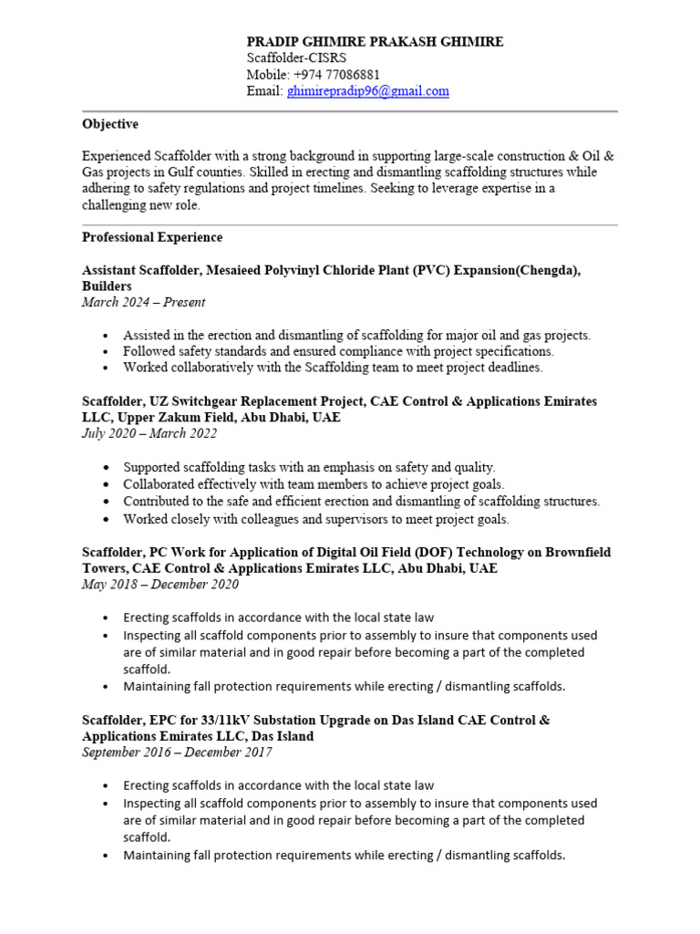 PRADIP GHIMIRE PRAKASH GHIMIRE_Scaffolder_CV | PDF | United Arab Emirates