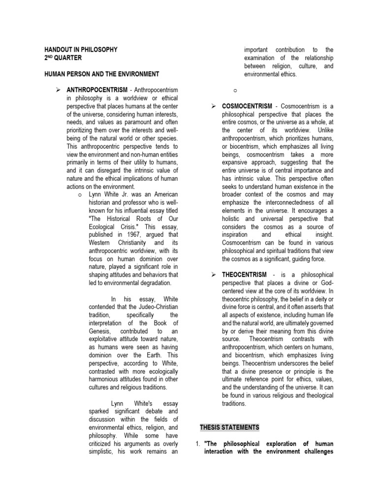 Handout in Philosophy Supplemet | PDF | Environmental Ethics ...