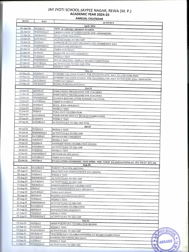 Academic Calendar 2024-25 | PDF