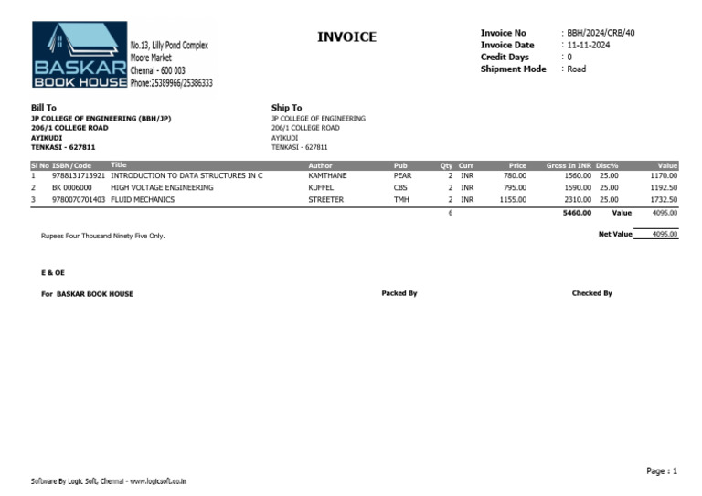 JP College of Engineering Invoice 11112024 | PDF
