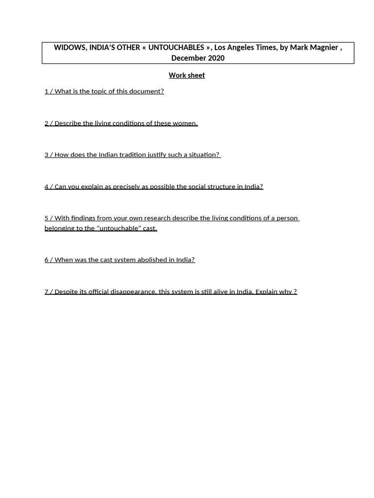 Work Sheet WIDOWS | PDF