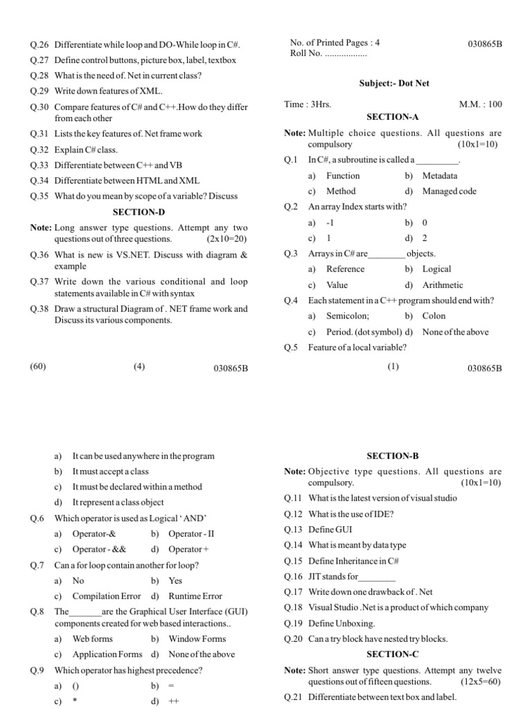 Subject:-Dot Net | PDF | C Sharp (Programming Language) | Class (Computer Programming)