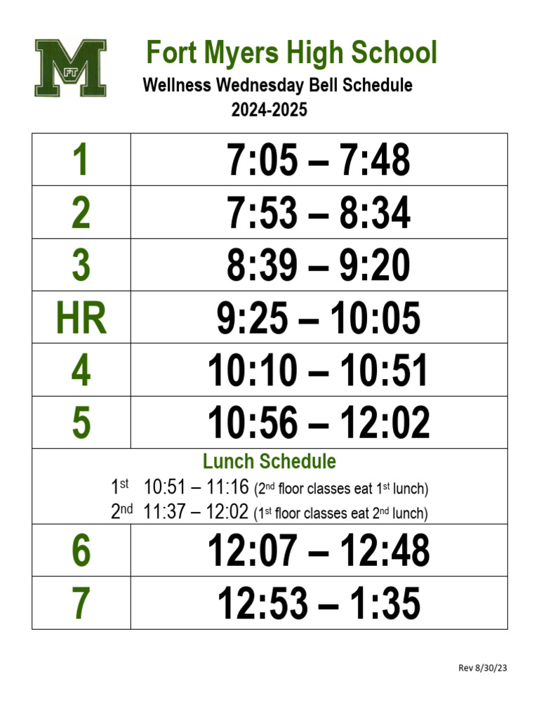 FMHS Wellness Wednesday Bell Schedule 2024-2025 | PDF