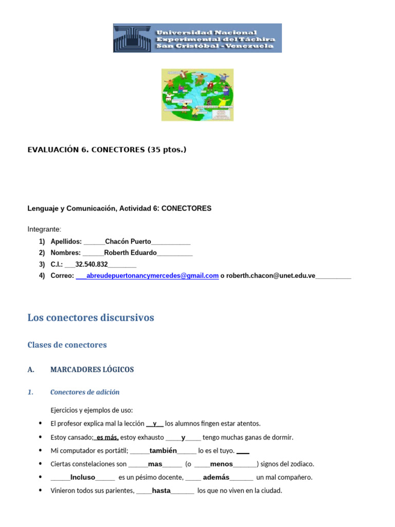 Ejercicios de Conectores Discursivos | PDF